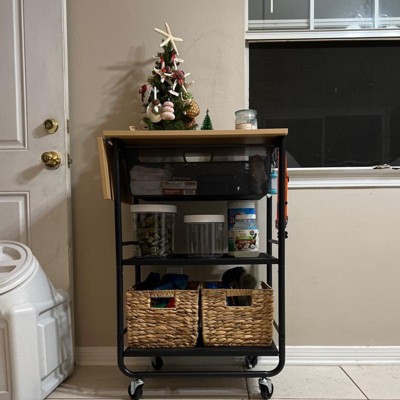Metal Storage Cart With Mesh Drawer And Wood Top Black - Brightroom ...