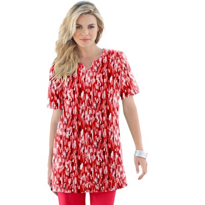 Roaman's Women's Plus Size Print Notch-neck Soft Knit Tunic, L - Vivid ...
