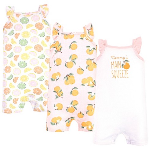 Hudson Baby Infant Girl Cotton Rompers, Citrus Orange, 3-6 Months : Target