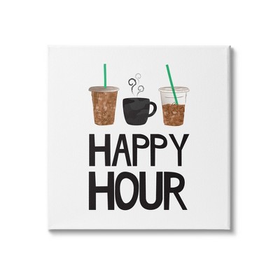 Stupell Industries Happy Hour Iced Coffee Phrase Gallery Wrapped Canvas ...
