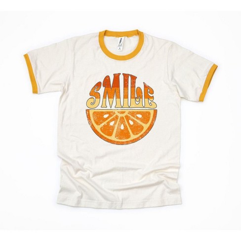 Simply Sage Market Women's Smile Orange Short Sleeve Ringer Tee - L ...
