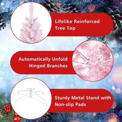 Tangkula 7.5ft Snow Flocked Pre-lit Christmas Tree, Artificial Snow ...