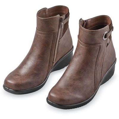 Collections Etc Stylish Knit Trimmed Side Zipper Faux Leather Ankle ...
