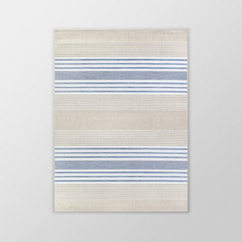9'2"x12' Sand Stripe Outdoor Rug Blue - Threshold™: Weather-resistant ...