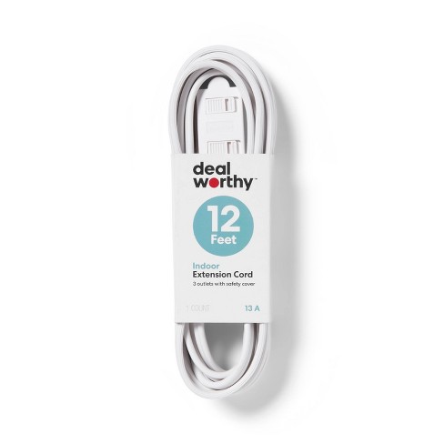 12' 3 Outlet Indoor Extension Cord White - Dealworthy™: 16 Awg, 13 Amps ...