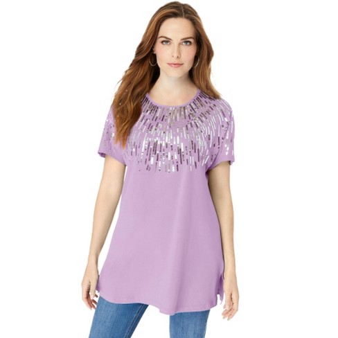 Roaman's Women's Plus Size Embellished Tunic With Side Slits - 14/16 ...