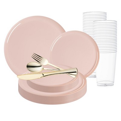Trendables Light Pink Disposable Plastic Plate Set - Setting For 30 ...