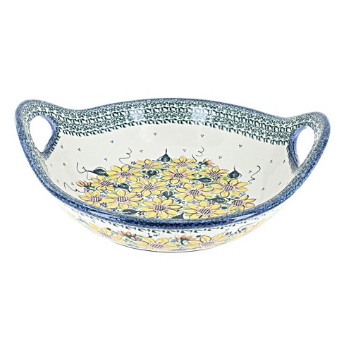 Blue Rose Polish Pottery Summer Picnic Deep Serving Bowl With Handles : Target