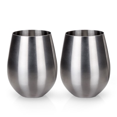Viski Silver Wine Glasses, Stemless Wine Glass Set, Stainless Steel ...