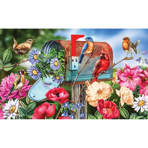 Birds And Mailbox Spring Doormat Floral Indoor Outdoor 30" X 18 ...