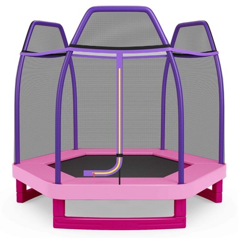 Costway 7 Ft Kids Trampoline With Safety Enclosure Net Spring Pad ...