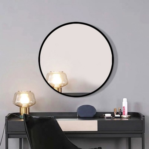 Alani 28*28 Wall Mounted Round Mirror With Brushed Aluminum Frame Large ...