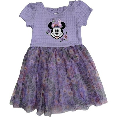 Disney Little Girl's Princess Short Sleeve Casual Tulle Dress, Purple ...