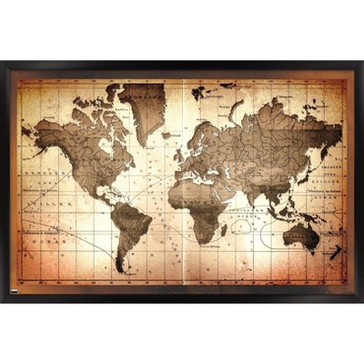 Trends International Map - Brown Framed Wall Poster Prints Black Framed ...
