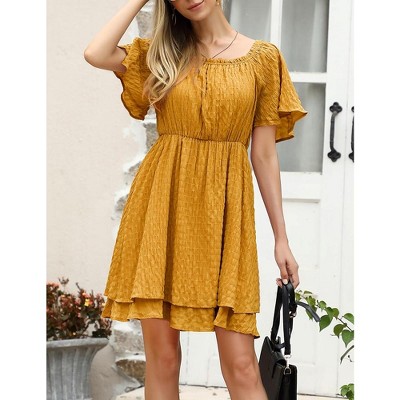 WhizMax Women Summer Off Shoulder Dress Prom Elastic Waist Flowy Dress ...