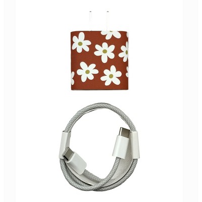 Olivia Pratt Brown Daisy Printed Wall Charger 20w Usb-c To C Power ...