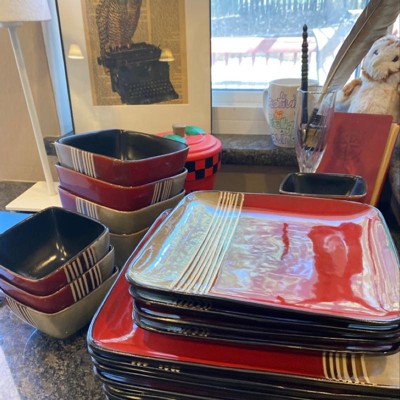 16pc Stoneware Double Color Square Dinnerware Set Red/tan - Elama : Target