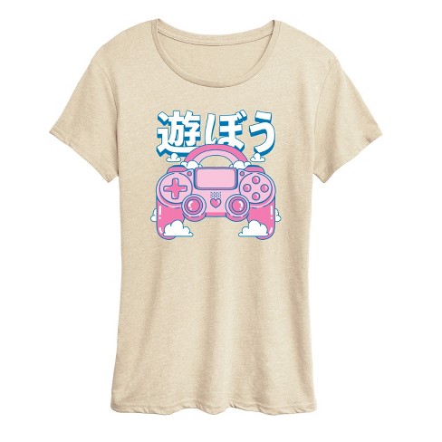Women's Instant Message Kawaii Pink Video Game Controller Short Sleeve ...
