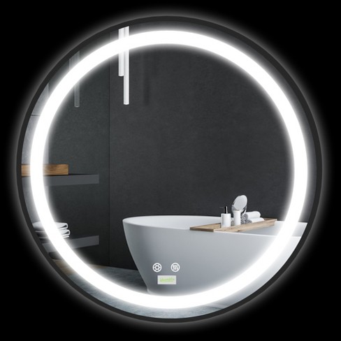 Kleankin 24-inch Lighted Bathroom Mirror For Wall, Dimmable Led Mirror ...