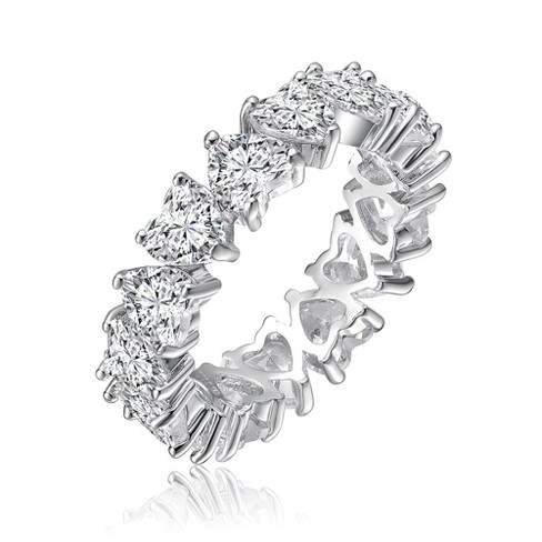 Romantic Rhodium Plated Band Ring Adorned With Heart-shaped Cubic ...