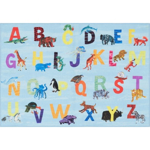 Eric Carle Elementary Blue Alphabet Kids Machine Washable Area Rug Blue ...