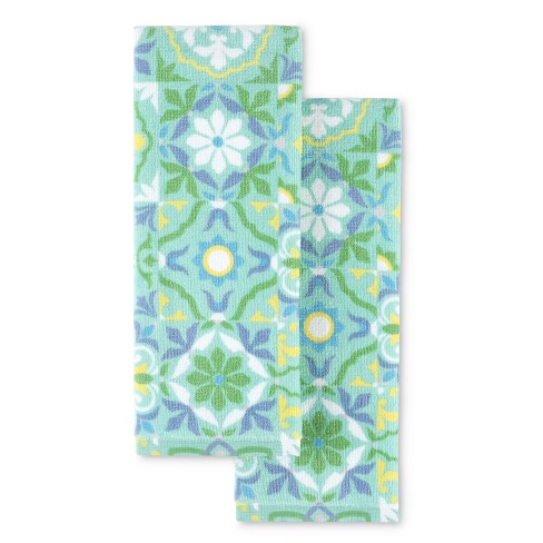 Fiesta Worn Tiles Kitchen Towels 2-pack Set, Green/blue, 16"x28" : Target