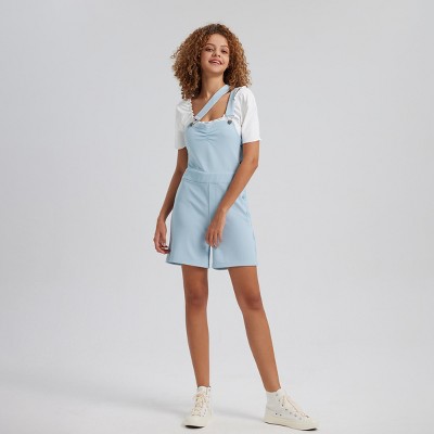 Women's Knit One Shoulder Double Strap Shortalls-ice Blue, Large : Target