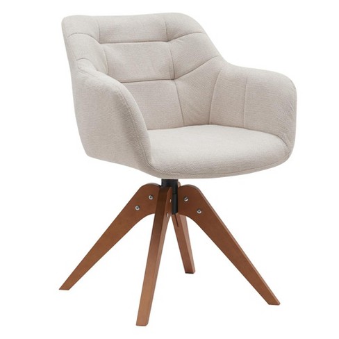 Beige Modern Swivel Office Accent Arm Chair With Oak Wood Legs For ...