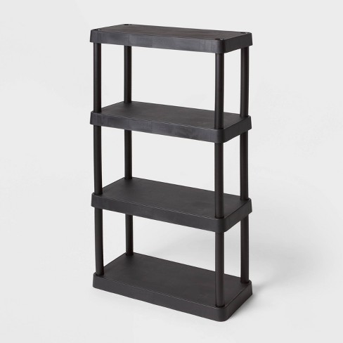 4 Tier Plastic Shelf Unit Black - Brightroom™: Utility Storage Shelves ...