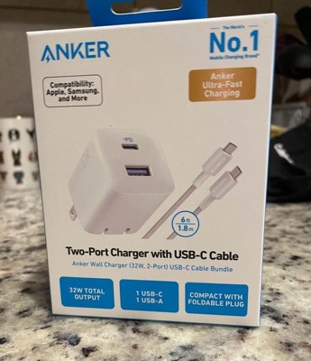 Anker 2 Port 33w Wall Charger With 6' Usb-c To Usb-c Cable - White : Target
