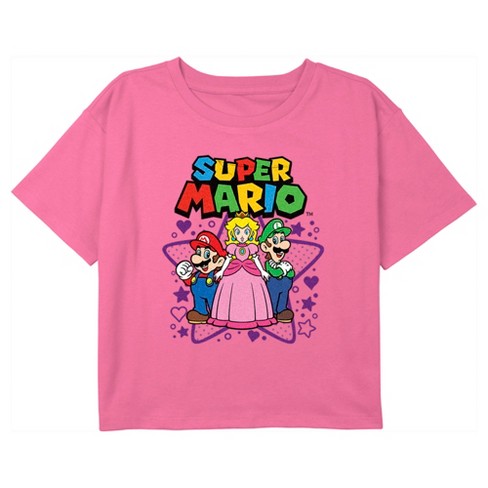 Girl's Nintendo Super Mario Bros Characters Logo Crop T-shirt - Light ...