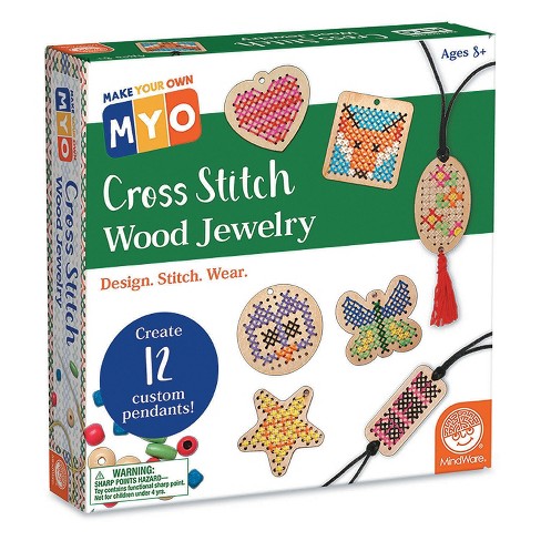 Mindware Make Your Own: Cross Stitch Wood Jewelry Craft Kit - Creates ...