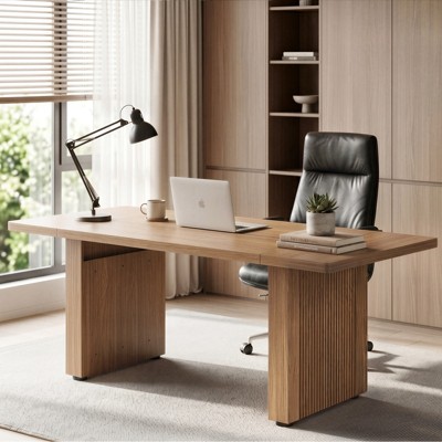 Bestier 63" Fluted Computer Desk, Large Office Desk with Thick Top ...