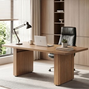 Bestier 63" Fluted Computer Desk, Large Office Desk with Thick Top ...