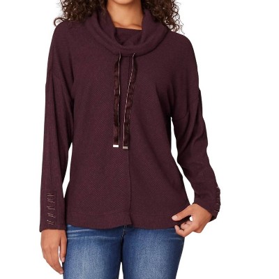 Women's Long Ribbon Detail Sleeve Cowl Neck Knit Tunic With Ties ...