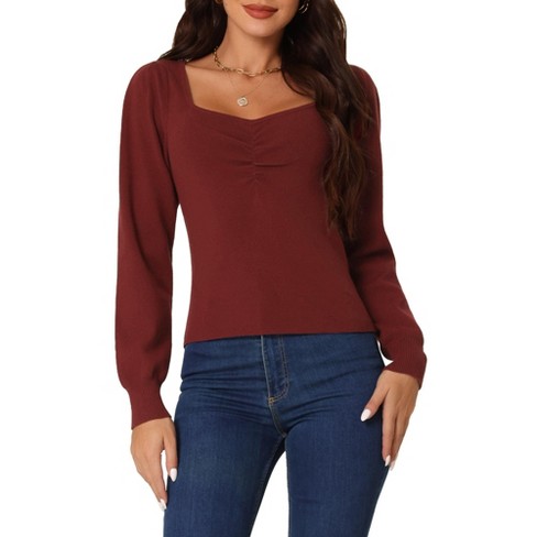 Seta T Women's Ribbed Knit Long Sleeve Sweetheart Neck Pullover Sweater ...