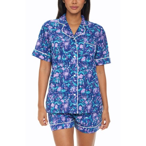Adr Womens Short Sleeve Knit Pajamas Set Purple Tropical Floral 2x : Target