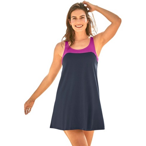 Swim 365 Women's Plus Size Two-piece Colorblock Swim Dress - 14, Navy ...