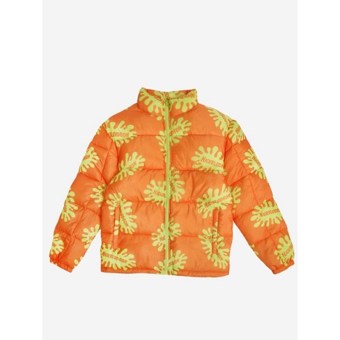 Nickelodeon Repeat Logo Long Sleeve Orange Quilted Puffer Jacket : Target