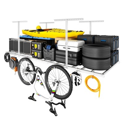 FLEXIMOUNTS 4x8 Overhead Garage Storage Rack with 6 Hooks，White : Target