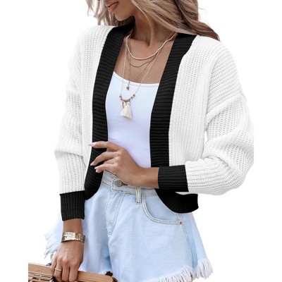 Womens Rib Knit Cardigna Latern Sleeve Open Front Swetaer Cardigan Drop ...