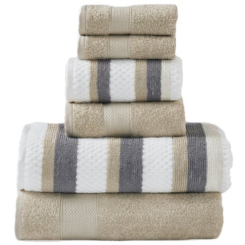 Modern Threads Pax 6 Piece Jacquard 100% Cotton Bath Towel Set, Khaki ...
