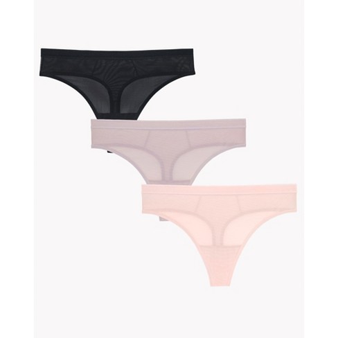 Curvy Couture Women's Plus Size Sheer Mesh High Cut Thong Panty 3 Pack ...