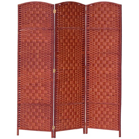 3 Panels Diamond Weave Bamboo Fiber Privacy Partition Screen Honey ...