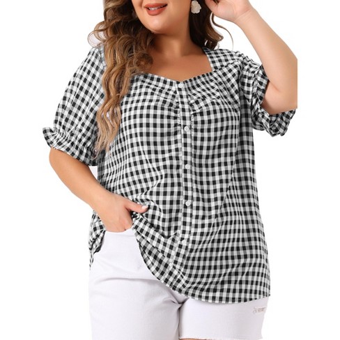 Agnes Orinda Women's Plus Size Gingham 1950s Sweetheart Neck Short ...