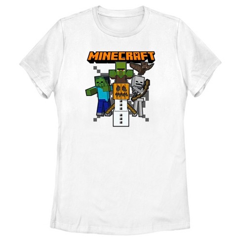 Women's Minecraft Halloween Creeper And Mobs T-shirt - White - Large ...