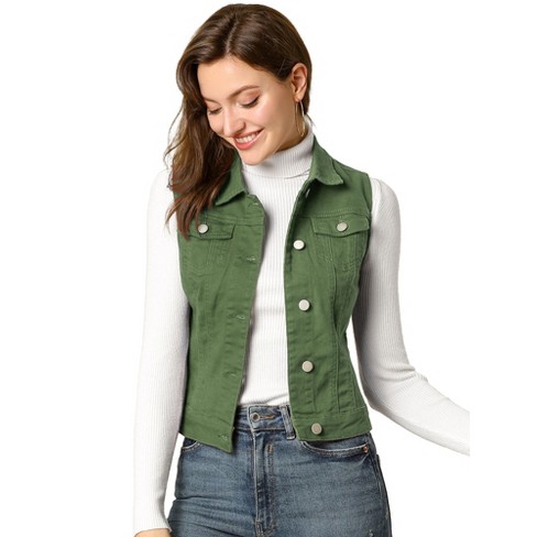 Inspire Chic Women's Buttoned Washed Denim Vest With Faux Chest Flap ...