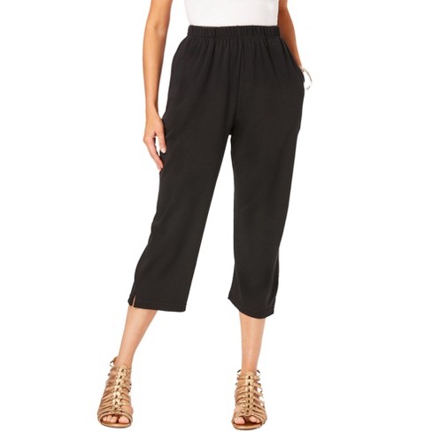 Roaman's Women's Plus Size Petite Soft Knit Capri Pant - S, Black : Target