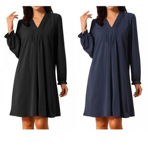 INSPIRE CHIC Women's Casual Knee Length Long Sleeve V Neck Pleated ...