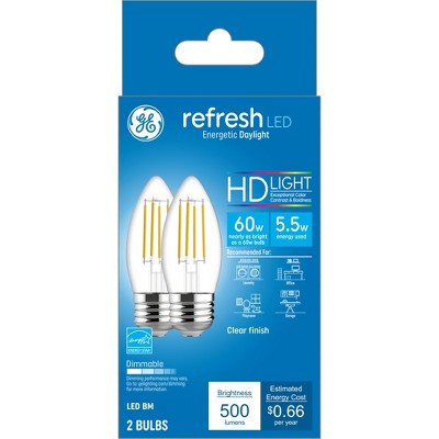 Ge 2pk 60w Refresh Led Clear Decorative Light Bulbs Daylight: Dimmable ...